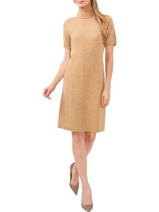 CECE DUPRAZ Short Sleeve Turtleneck Sweater Dress - Latte Heather