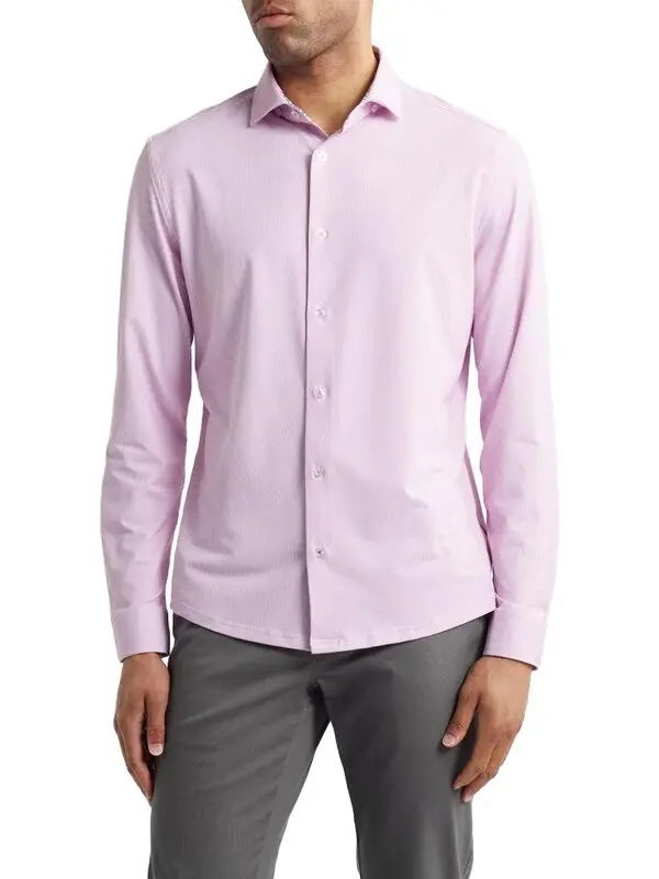 Stone Rose Techno Stretch Solid Performance Button-up Shirt - Med Pink