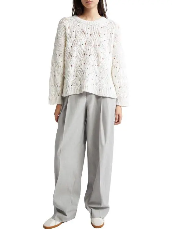 Johnstons Of Elgin Slouch Lace Stitch Cashmere Sweater - Luna