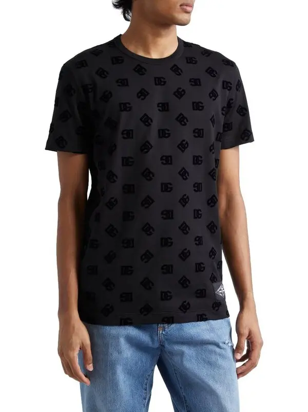 Dolce & Gabbana Re-edition Flocked Logo Cotton T-shirt - N0000 Nero