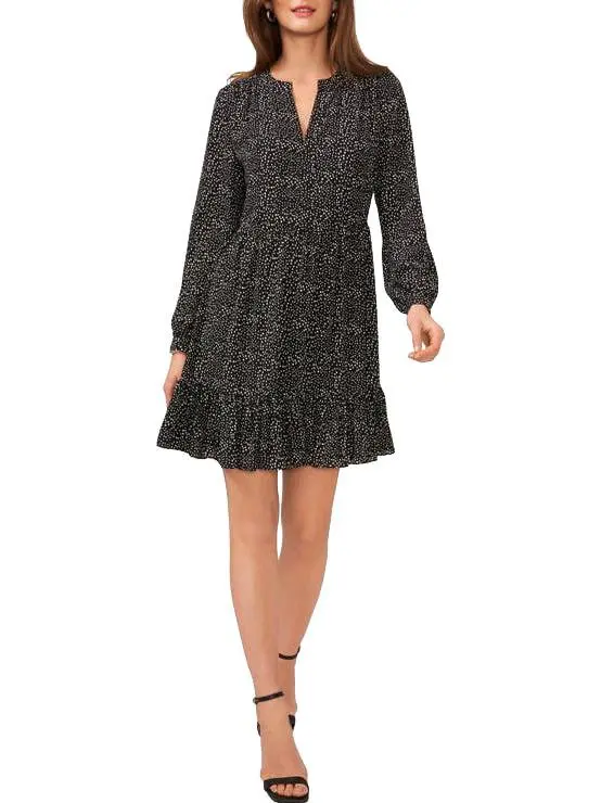 Vince Camuto Print Long Sleeve Dress - Rich Black