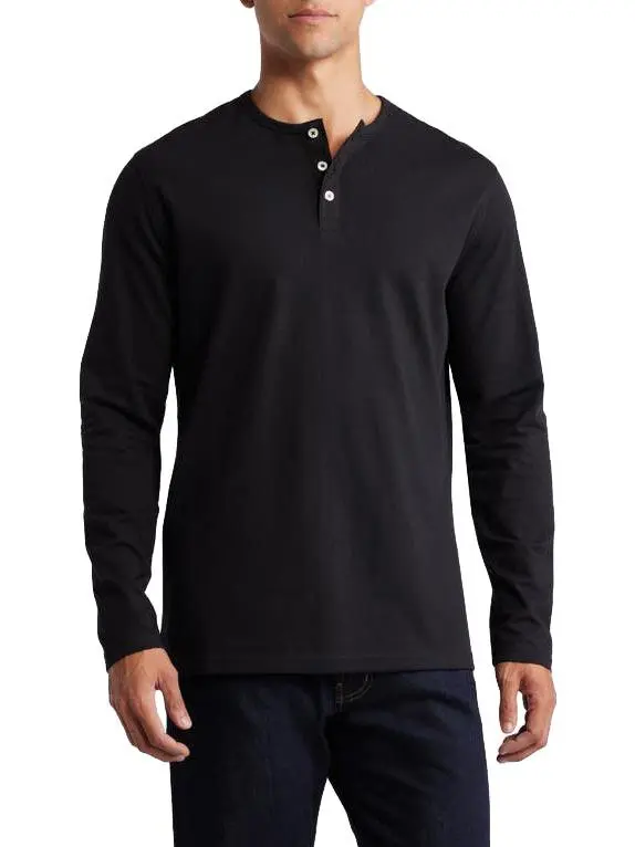 Stone Rose Comfort Slub Piqué Henley - Black