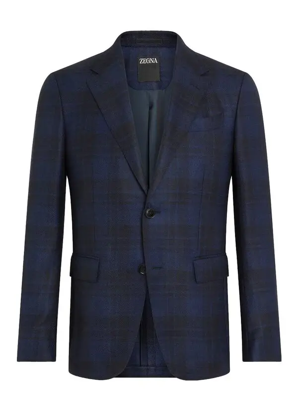 Zegna Shadow Plaid Cashmere & Silk Sport Coat - Blue And Black