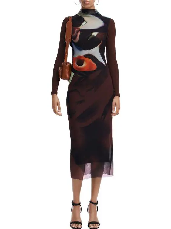 Desigual Lincoln Long Sleeve Rib Body-con Dress & Sleeveless Mesh Dress Set - Mix