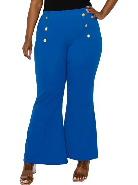 L I V D Button High Waist Flare Pants - Blue