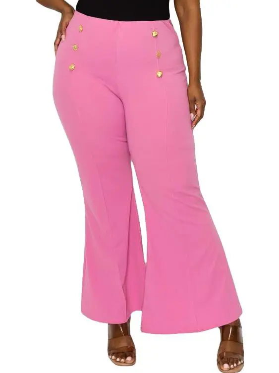 L I V D Button High Waist Flare Pants - Bubblegum
