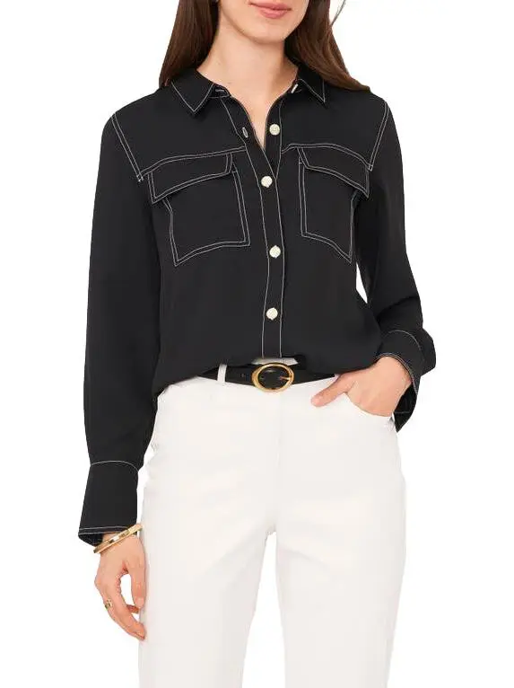 Vince Camuto Topstitch Utility Shirt - Rich Black