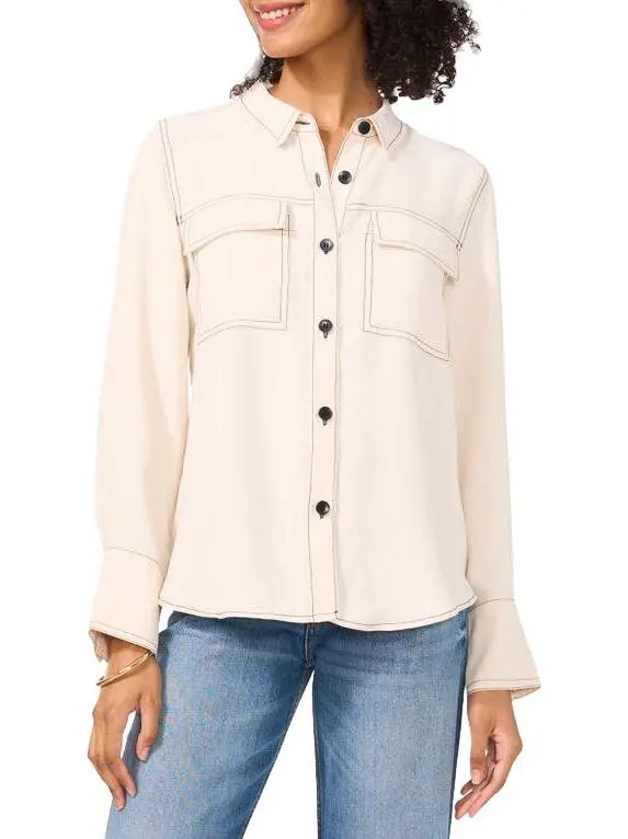 Vince Camuto Topstitch Utility Shirt - Soft Cream