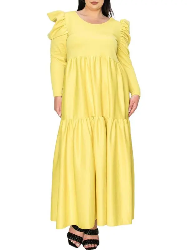 L I V D Isabel Tiered Maxi Dress - Yellow