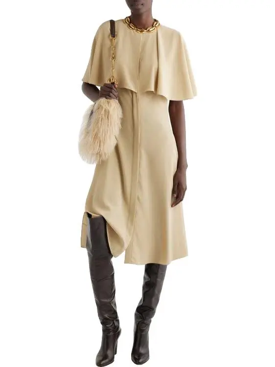 Chloé Cape Overlay Silk Crepe Shirtdress - Golden Hemp