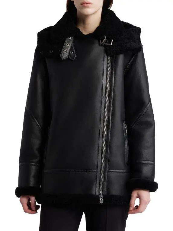 HISO Martina Genuine Shearling Coat With Removable Hood - Martina - Black