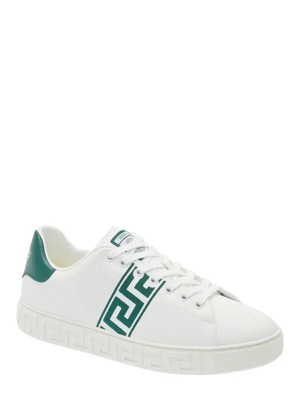 Versace Barocco Greca Jacquard Low Top Sneakers - White/bosco Green