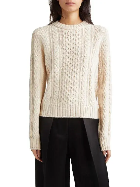 Johnstons Of Elgin Aran Cable Knit Cashmere Sweater - Champagne