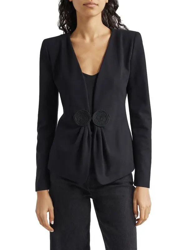 Emporio Armani Shaped V-neck Jersey Jacket - Solid Black