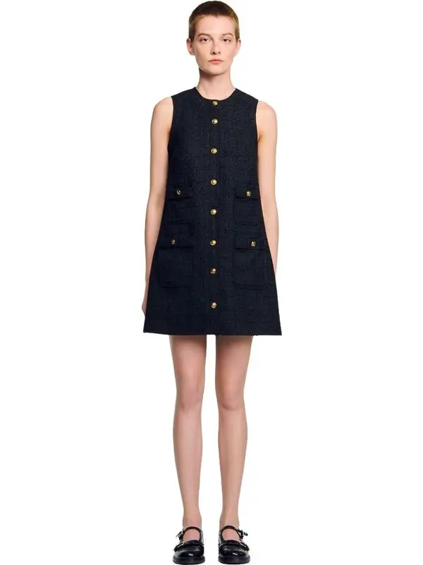 Sandro Short Tweed Shift Dress - Black