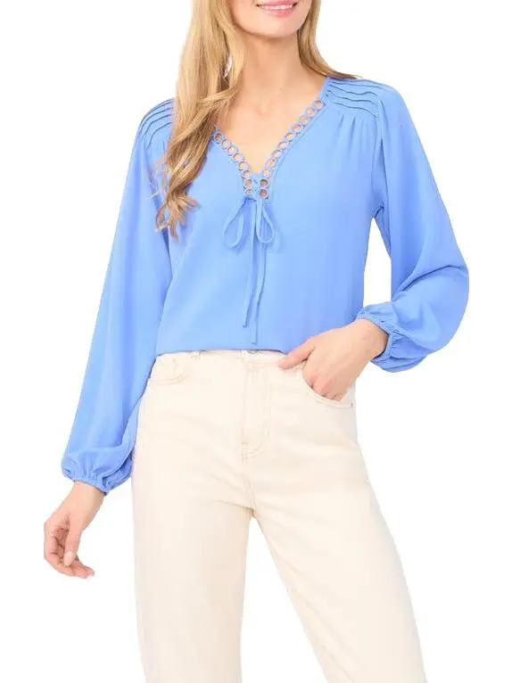 CECE DUPRAZ Circle Trim Pintuck Top - Bellflower Blue