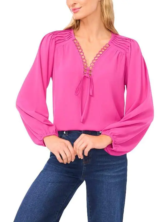 CECE DUPRAZ Circle Trim Pintuck Top - Deep Orchid