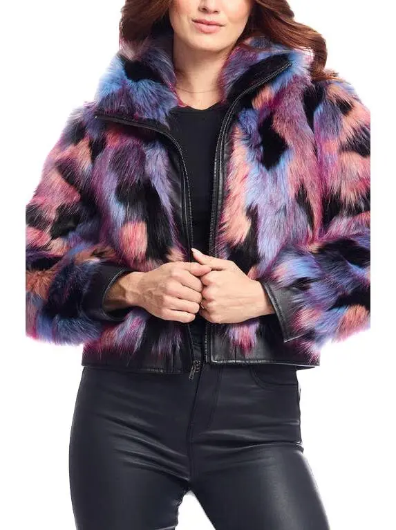 Fabulous Furs Cosmo Faux Fur Crop Jacket - Purple Multi