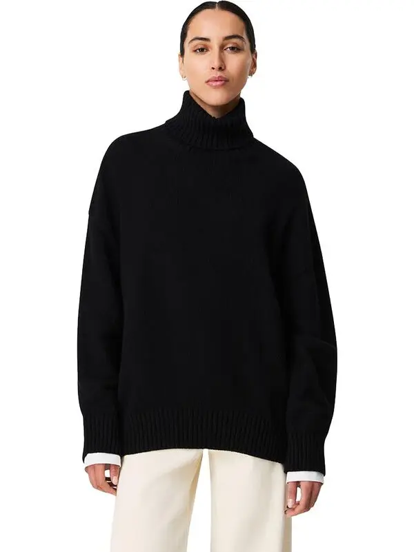 Another Tomorrow Oversized Luxe Turtleneck - Black