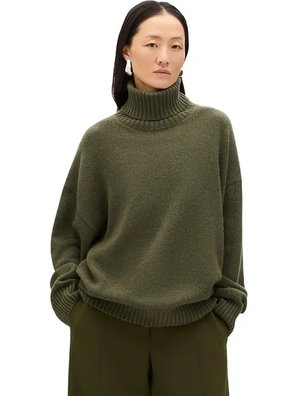 Another Tomorrow Oversized Luxe Turtleneck - Moss