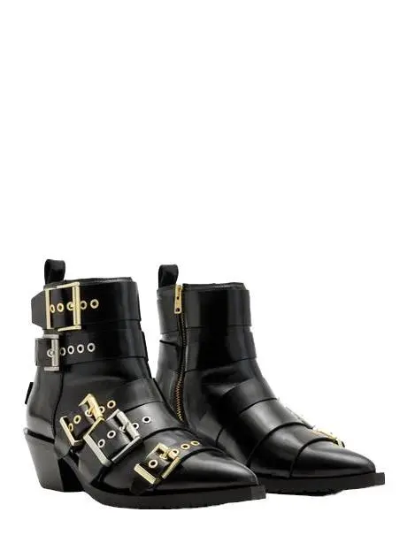 ALLSAINTS Jane Buckle Leather Bootie - Black