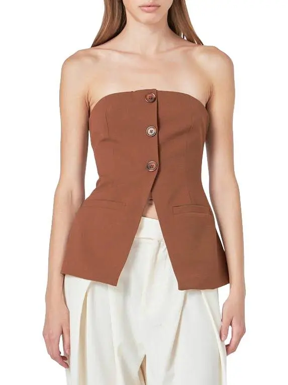 Endless Rose Button Strapless Top - Brown