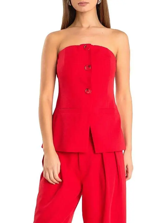 Endless Rose Button Strapless Top - Red
