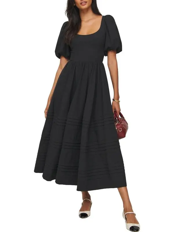 REFORMATION Everlyn Puff Sleeve Organic Cotton Maxi Dress - Black