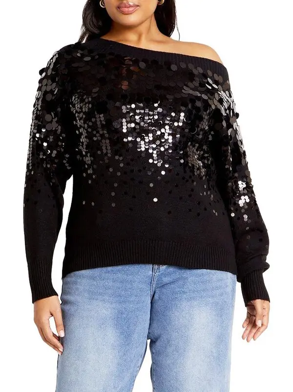 City Chic Braylin Embellished Sweater - Black