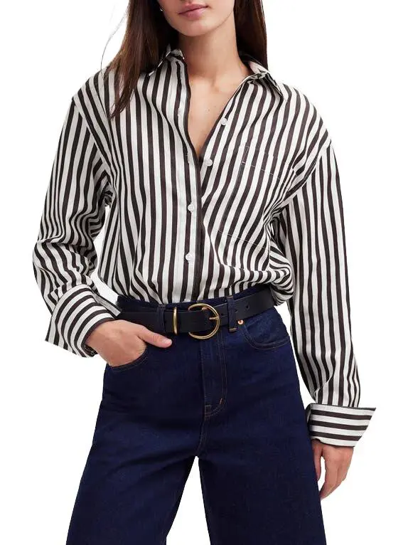 Madewell Stripe Relaxed Fit Cotton Poplin Button-up Shirt - Dark Carob
