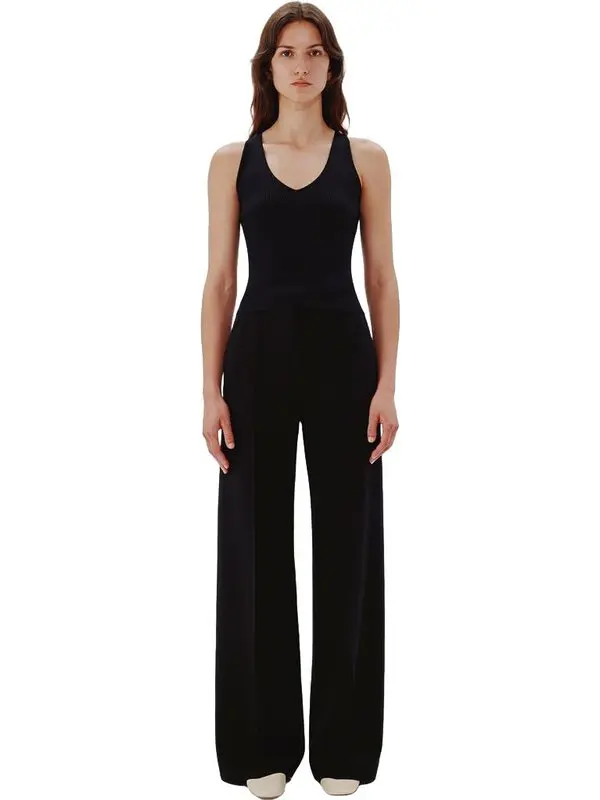 Another Tomorrow Deep V Tank Knit - Black