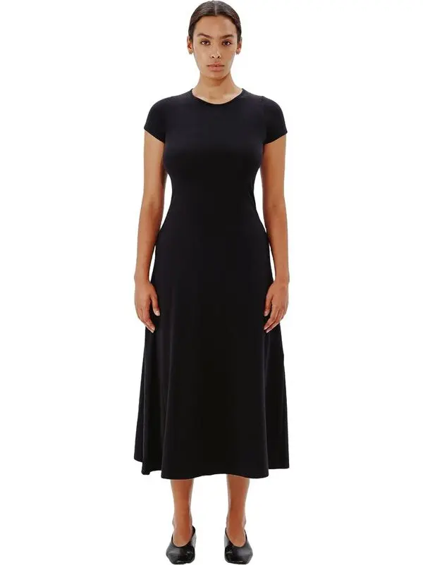 Another Tomorrow Fitted Tee Midi Shirt Dress - Black