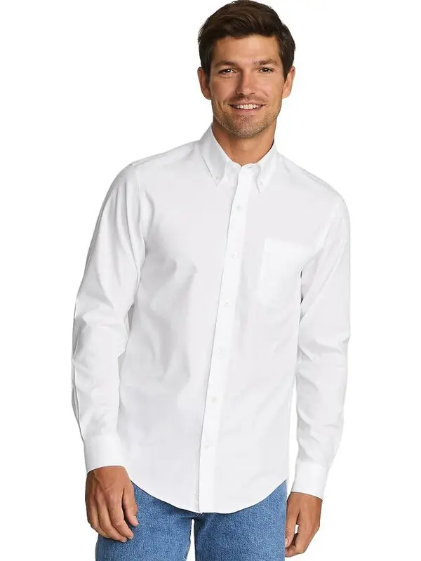 LANDS' END School Uniform Tailored Fit No Iron Solid Supima Cotton Pinpoint Buttondown Collar Dress Shirt - White