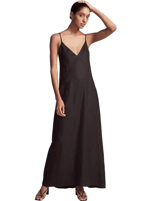 Another Tomorrow Seamed Slip Maxi Dress - Black