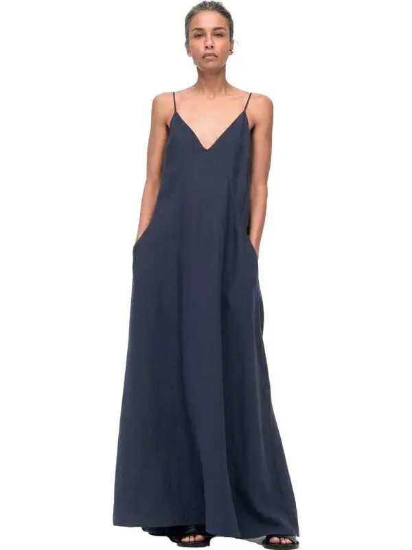 Another Tomorrow Seamed Slip Maxi Dress - Navy