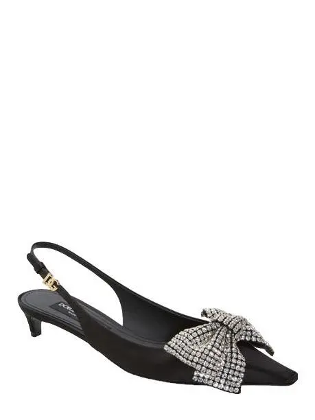 Dolce & Gabbana Kitten Heel Slingback Pump - 8s488 Nero/ Crystal