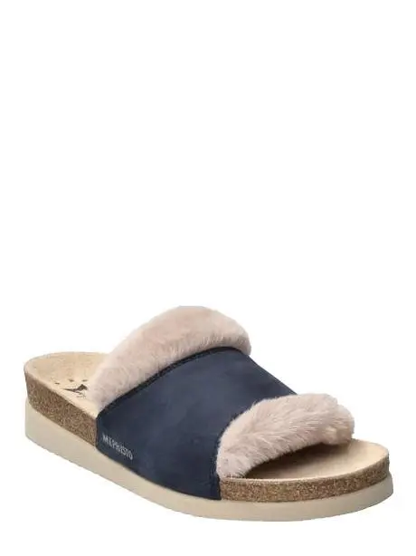 Mephisto Hemeline Faux Fur Slide Sandal - Jeans Blue