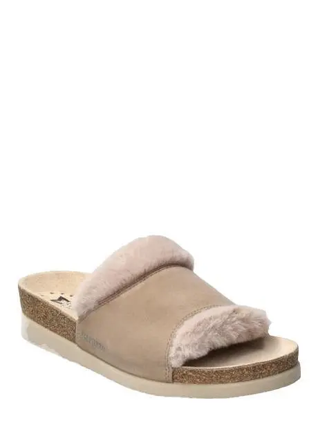 Mephisto Hemeline Faux Fur Slide Sandal - Light Taupe