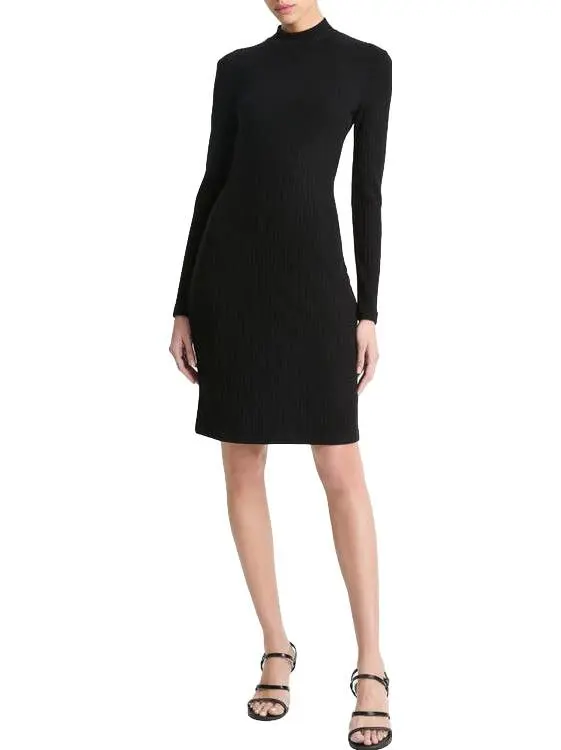 Vince Long Sleeve Ribbed Dress - 001blk-black