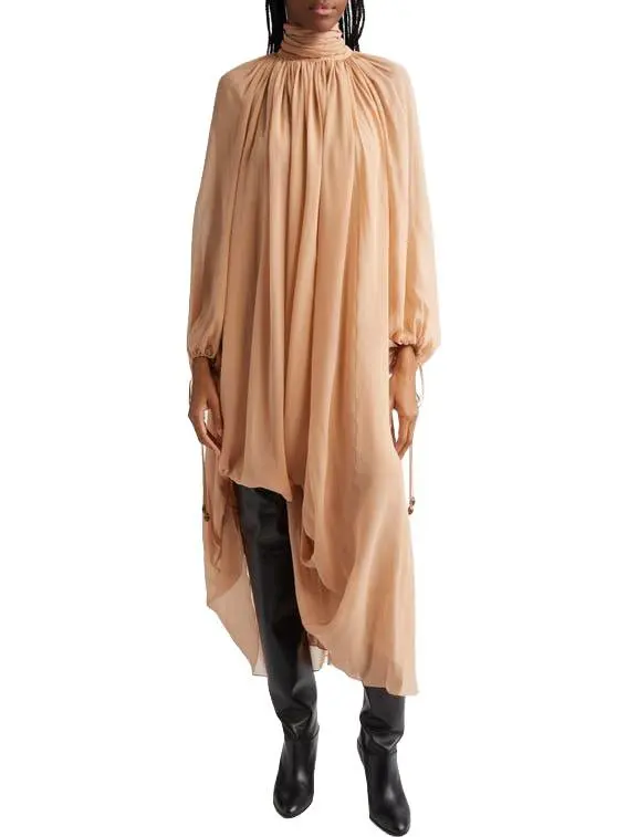 Chloé Long Sleeve Silk Georgette Dress - Sand Brown