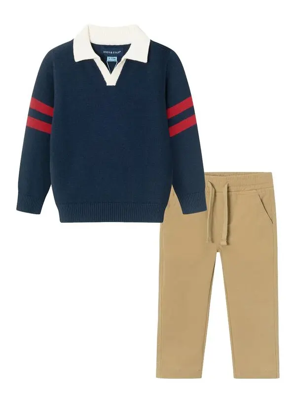 Andy & Evan Collared Sweater And Pants Set - Nvj