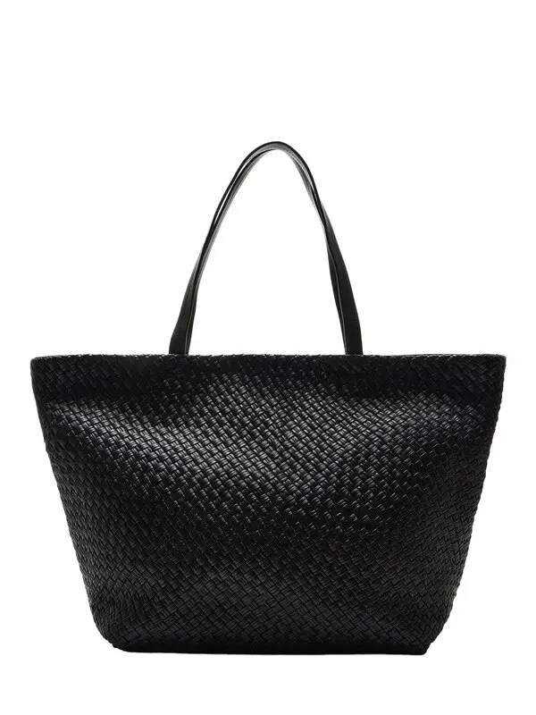 ST. AGNI Large Woven Leather Trapeze Tote - Black
