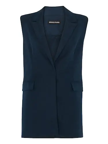 Whistles Joss Sleeveless Woven Blazer - Navy