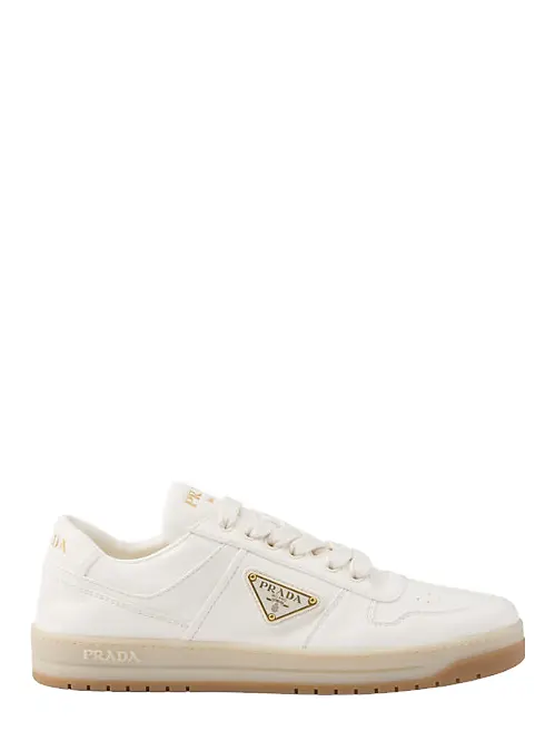 Prada Downtown Logo-plaque Leather Low-top Sneakers - Neutral