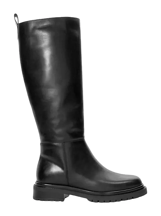 DUNE Tilings Flat Knee-high Leather Boots - Black Leather