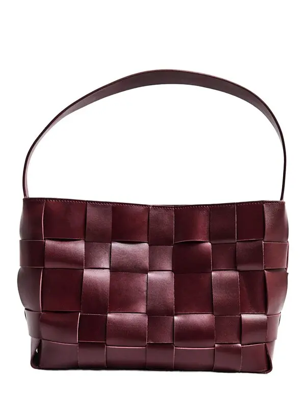 ST. AGNI Woven Leather Mini Tote - Burgundy