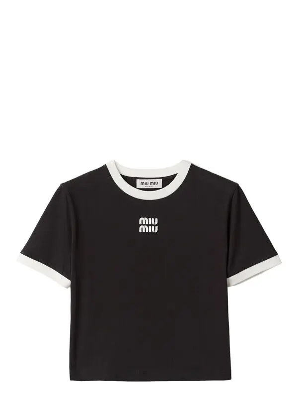Miu Miu Cotton Jersey T-shirt With Embroidered Logo - Black