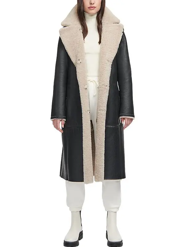 HISO Zira Reversible Shearling Coat - Black/beige