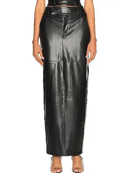HELSA Waterbased Faux Leather Midi Skirt - Black