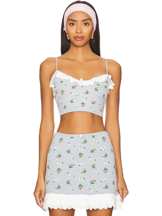 For Love & Lemons Amalia Knit Crop Top - Blue